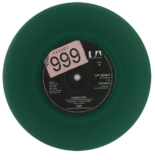 999 Homicide - Green UK 7" vinyl single (7 inch record / 45) (117896)