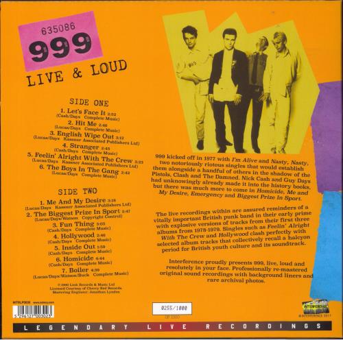 999 Live And Loud!! - RSD17 - Yellow Vinyl UK vinyl LP album (LP record) (799901)