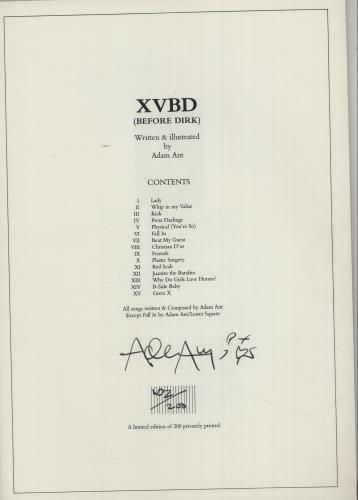 Adam Ant XVBD (Before Dirk) - Autographed UK book (658124) SOFTBACK BOOK