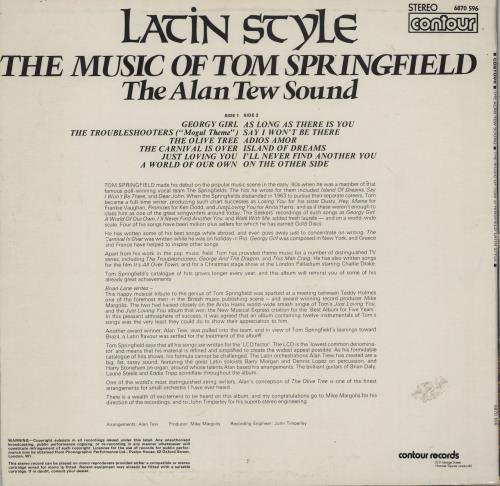Alan Tew The Music Of Tom Springfield UK vinyl LP album (LP record ...