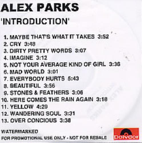 Alex Parks Introduction UK Promo CD-R acetate (272357)