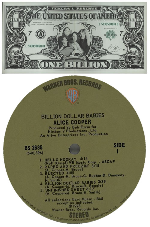 Alice Cooper Billion Dollar Babies + Dollar Bill US vinyl LP album (LP ...