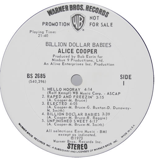 Alice Cooper Billion Dollar Babies US Promo vinyl LP album (LP record ...