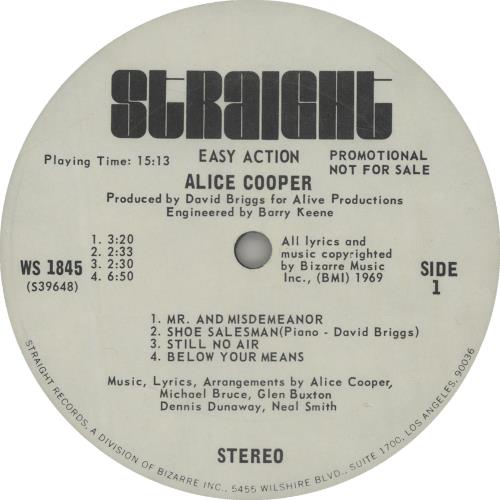 Alice Cooper Easy Action US Promo vinyl LP album (LP record) (648690)