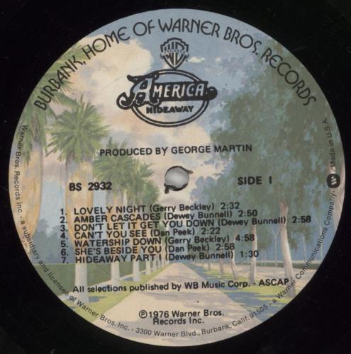 America Hideaway US vinyl LP album (LP record) (284518)