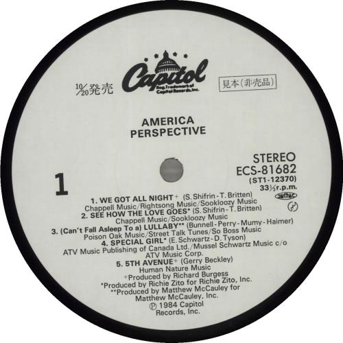 America Perspective - White Label + Obi Japanese Promo vinyl LP album ...