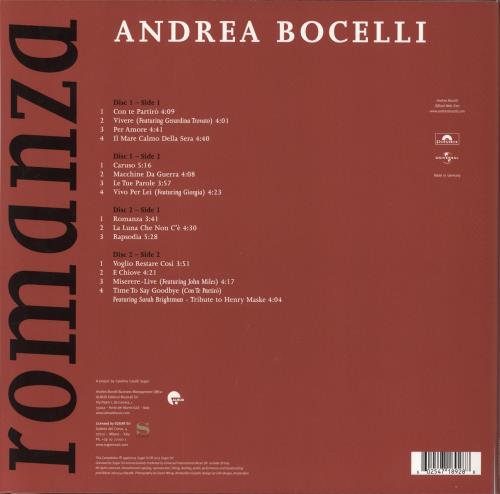 Andrea Bocelli Romanza UK 2-LP vinyl record set (Double LP Album) (804722)