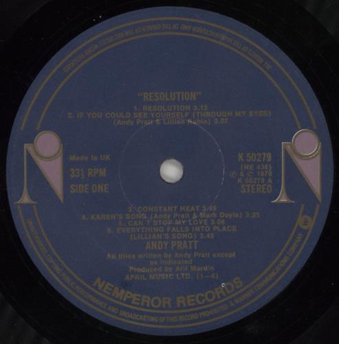 Andy Pratt Resolution UK vinyl LP album (LP record) (859327)