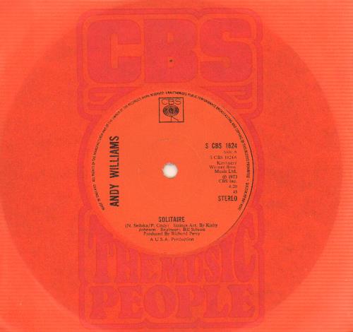 Andy Williams Solitaire - 1st UK 7" vinyl single (7 inch record / 45 ...