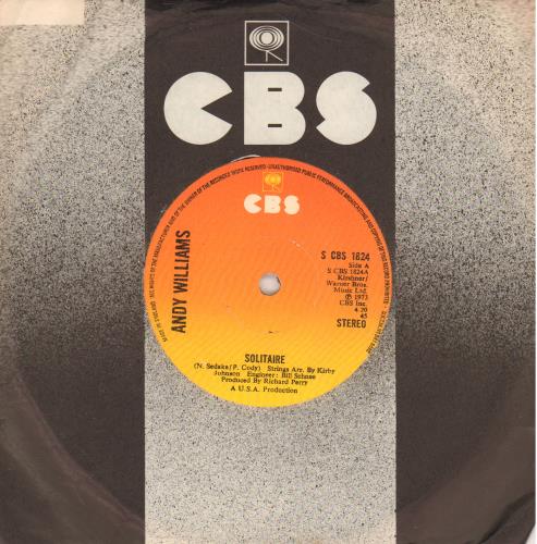 Andy Williams Solitaire - 2nd UK 7" vinyl single (7 inch record / 45 ...