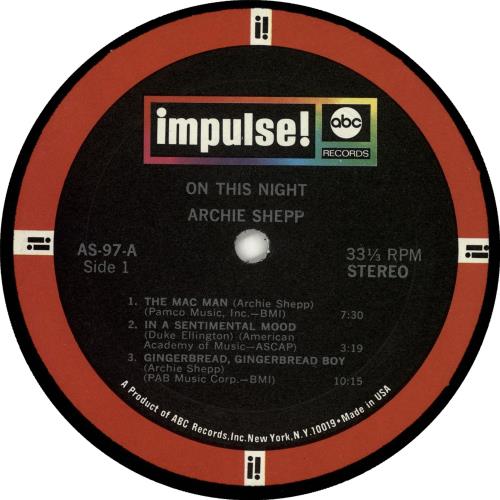 Archie Shepp On This Night - 2nd US vinyl LP album (LP record) (705061)