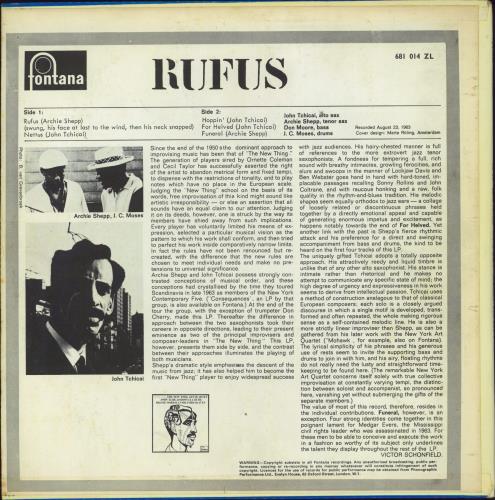 Archie Shepp Rufus UK vinyl LP album (LP record) (794045)