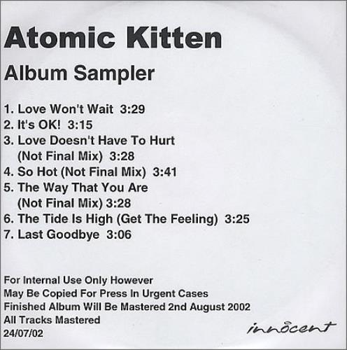 Atomic Kitten Album Sampler UK Promo CD-R acetate (369349)