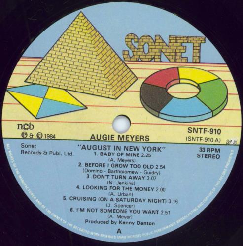 Augie Meyers "August In New York" UK vinyl LP album (LP record) (796951)