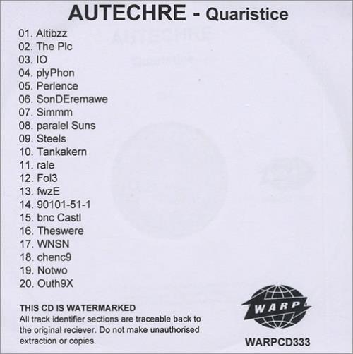 Autechre Quaristice US CD-R acetate (430433)