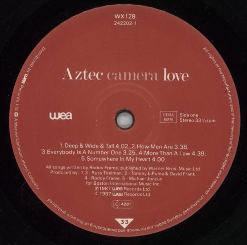 Aztec Camera Love UK vinyl LP album (LP record) (314007)