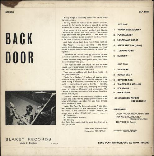 Back Door Back Door - VG UK vinyl LP album (LP record) (787221)
