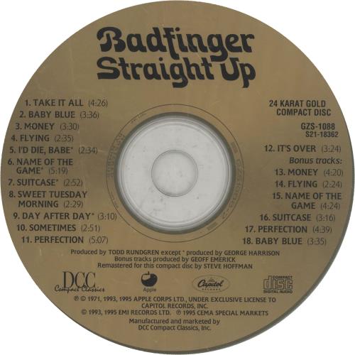 Badfinger Straight Up - Gold disc US CD album (CDLP) (647442)