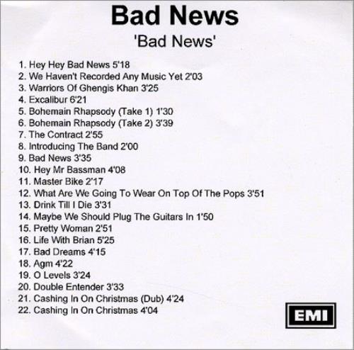 Bad News Bad News UK Promo CD-R acetate (369639)