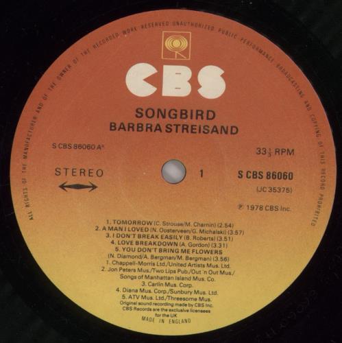 Barbra Streisand Songbird UK vinyl LP album (LP record) (457596)