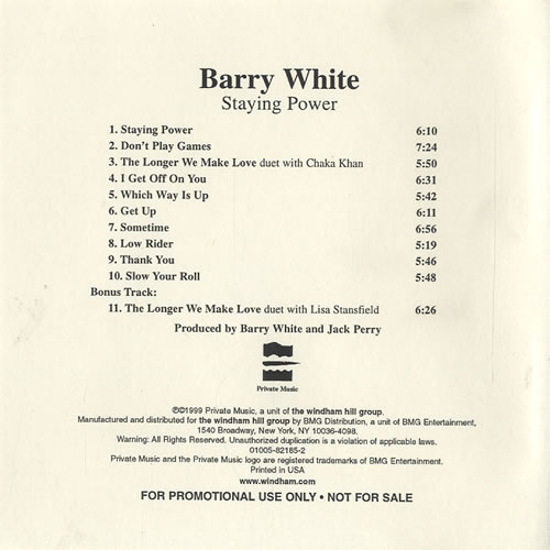 Barry White Staying Power US Promo CD-R acetate (460780)