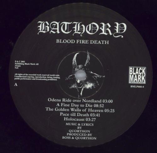 Bathory Blood Fire Death - 180gram Swedish vinyl LP album (LP record ...