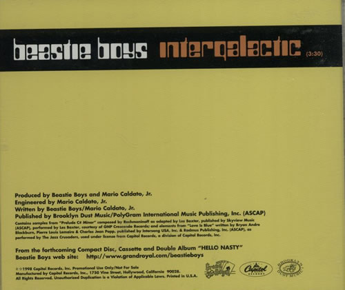 Beastie Boys Intergalactic US Promo CD single (CD5 / 5") (115726)