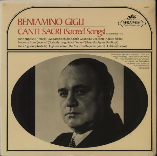 Beniamino Gigli Canti Sacri (Sacred Songs) US vinyl LP album (LP record ...