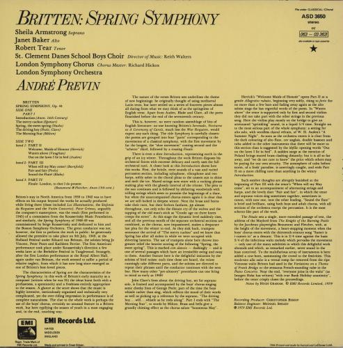 Benjamin Britten Spring Symphony - 2nd UK vinyl LP album (LP record ...