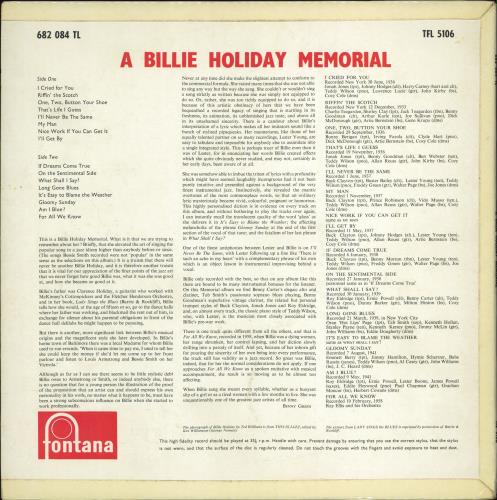 Billie Holiday A Billie Holiday Memorial UK vinyl LP album (LP record ...