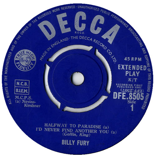 Billy Fury Hits EP UK 7" vinyl single (7 inch record / 45) (575009)