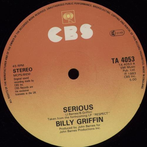 Billy Griffin Serious UK 12" vinyl single (12 inch record / Maxi-single ...