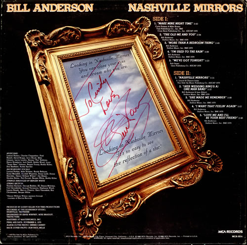 Bill Anderson Nashville Mirrors - Autographed US vinyl LP album (LP ...