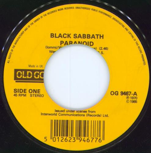 Black Sabbath Paranoid - Wide UK 7" vinyl single (7 inch record / 45 ...