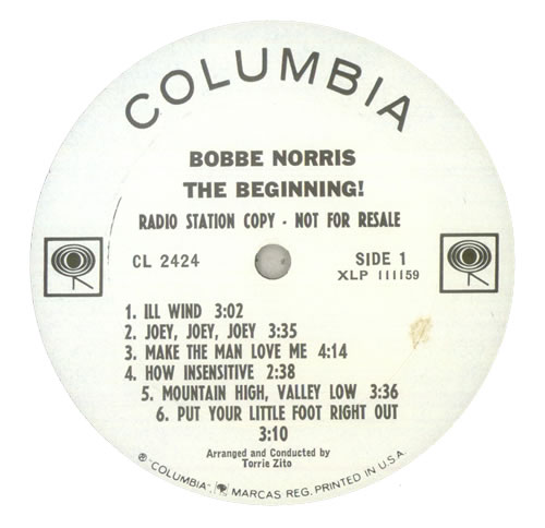 Bobbe Norris The Beginning US Promo vinyl LP album (LP record) (536066)