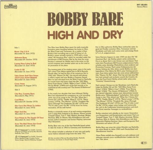 Bobby Bare High And Dry German vinyl LP album (LP record) (699501)