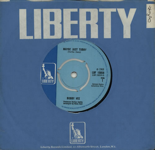 Bobby Vee Maybe Just Today UK 7" vinyl single (7 inch record / 45) (572390)