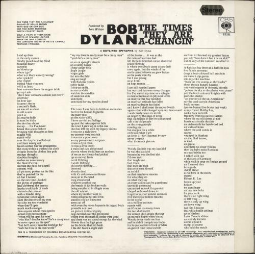 Bob Dylan The Times They Are A-Changin' - Late 60s UK vinyl LP album ...