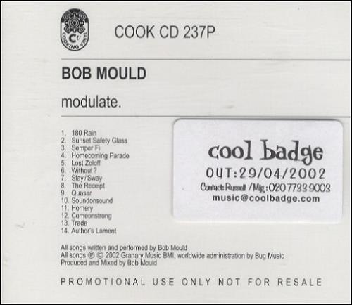 Bob Mould Modulate UK Promo CD-R acetate (212673)