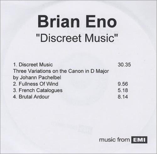 Brian Eno Discreet Music UK Promo CD-R acetate (305394)