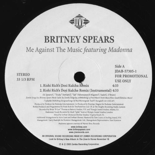 Britney Spears Me Against The Music US Promo 12" vinyl single (12 inch ...