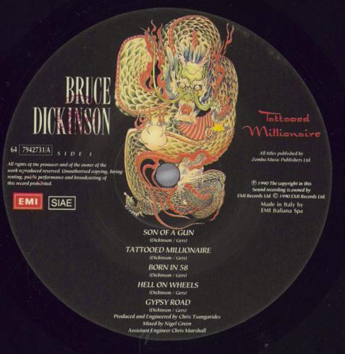Bruce Dickinson Tattooed Millionaire Italian vinyl LP album (LP record ...