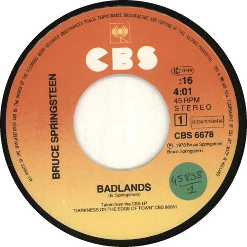 Bruce Springsteen Badlands Dutch 7" vinyl single (7 inch record / 45 ...