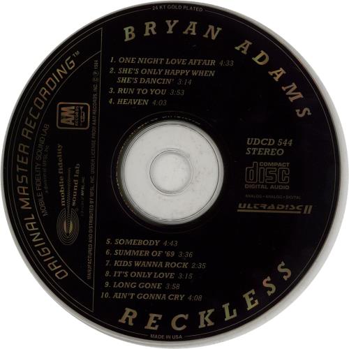 Bryan Adams Reckless - Ultradisc II US CD album (CDLP) (647129)