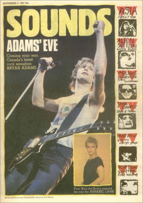 Bryan Adams Sounds UK magazine (523444) 3 SEPTEMBER 1983