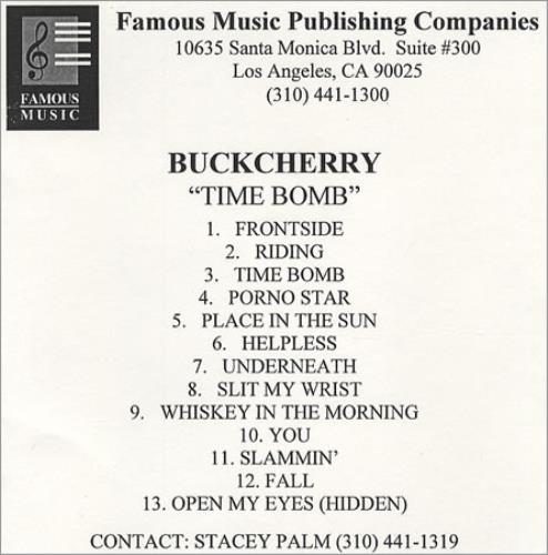 Buckcherry Time Bomb US Promo CD-R acetate (251275)