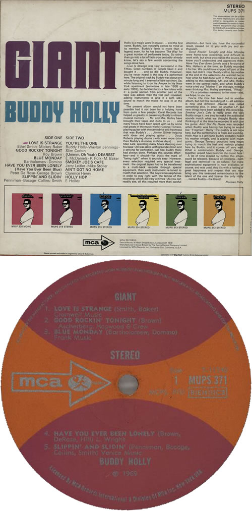 Buddy Holly Giant UK vinyl LP album (LP record) (629717)