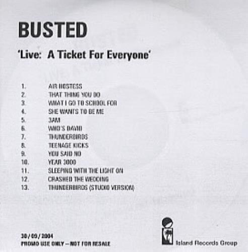 Busted Live: A Ticket For Everyone UK Promo CD-R acetate (317242)