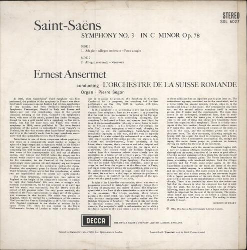 Camille Saint-Saëns Symphony No. 3 in C Minor, Op.78 - 2nd UK vinyl LP ...
