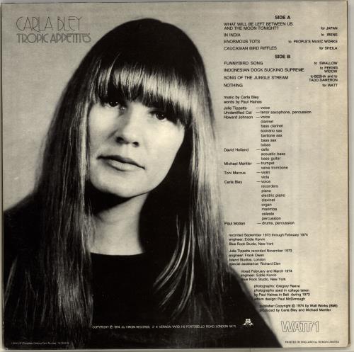 Carla Bley Tropic Appetites UK vinyl LP album (LP record) (704646)